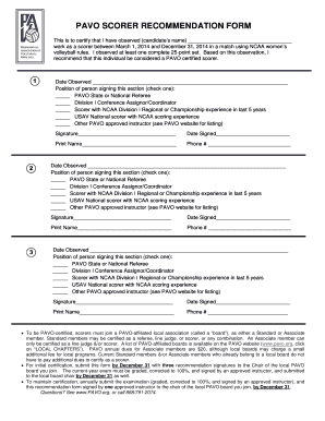 Fillable Online pavo Scorer Recommendation Form - Pavo - pavo Fax Email ...