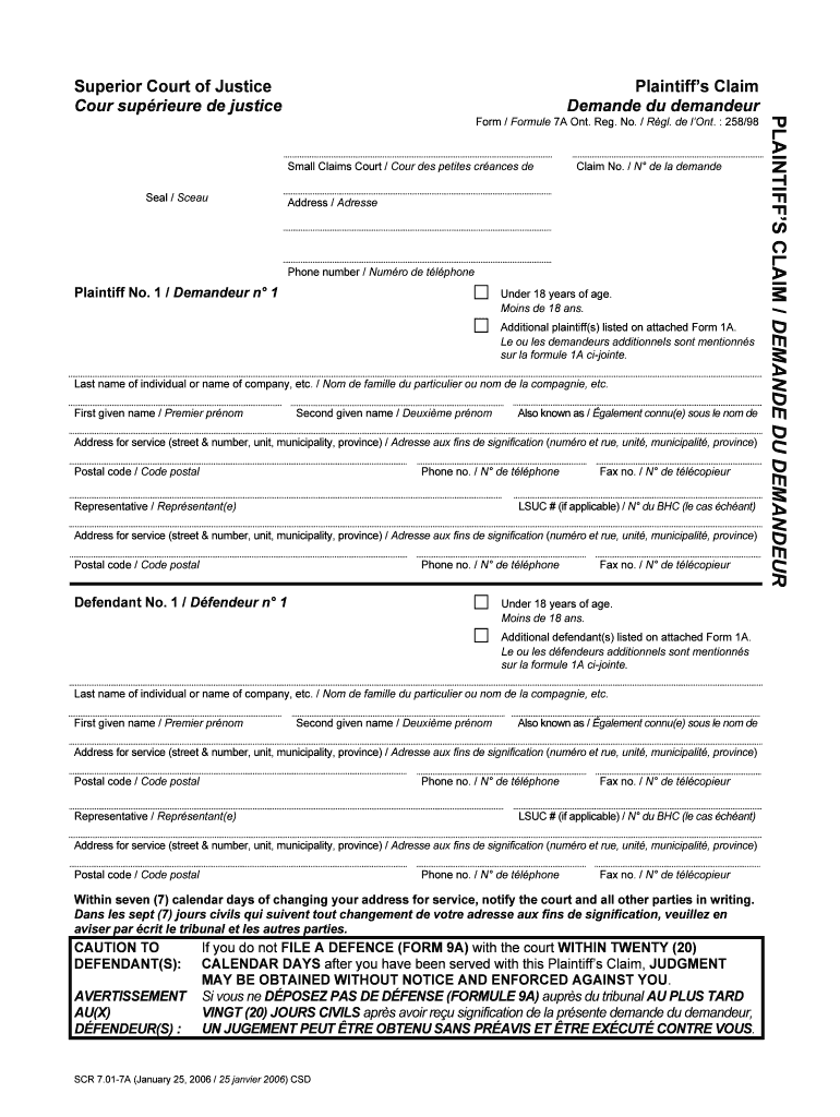 Form 7a Small Claims Court - Fill Online, Printable, Fillable, Blank ...