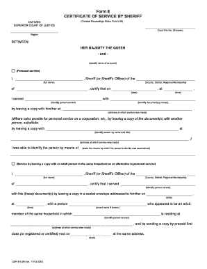 Fillable Online ontariocourtforms on Form 8 CERTIFICATE OF SERVICE BY ...