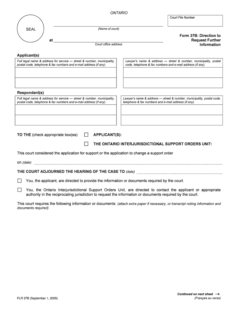 Fillable Online ontariocourtforms on Form 37B: Direction to Request Further Information ...