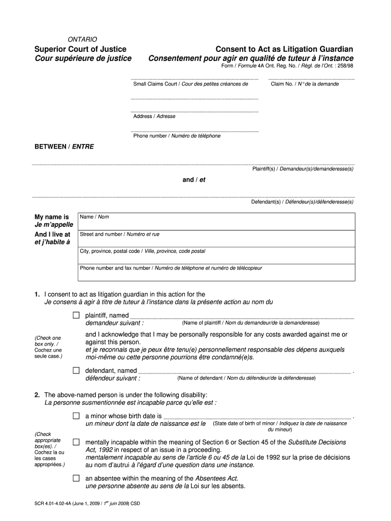 Fillable Online ontariocourtforms on Superior Court of Justice Cour sup ...