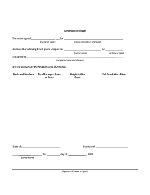 Fillable Online Certificate Of Origin Template Fax Email Print - pdfFiller