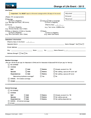 Fillable Online Change of Life Event Form - TecPort Solutions Fax Email ...