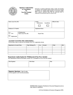 Fillable Online policies uci Signature Authorization, Form U242A ...