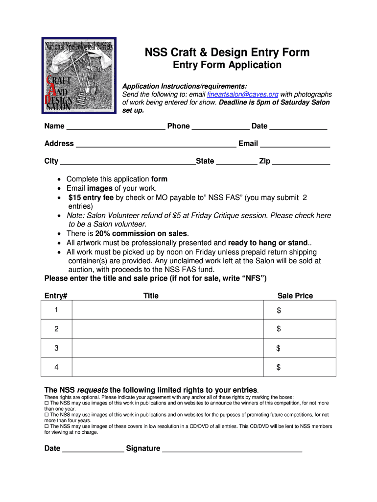 Fillable Online caves NSS Craft & Design Entry Form Fax Email Print ...