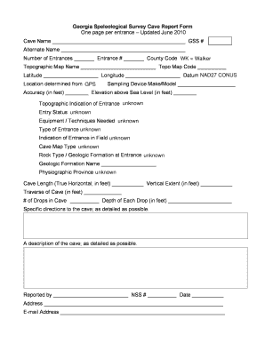 Fillable Online caves Georgia Speleological Survey Cave Report Form One ...