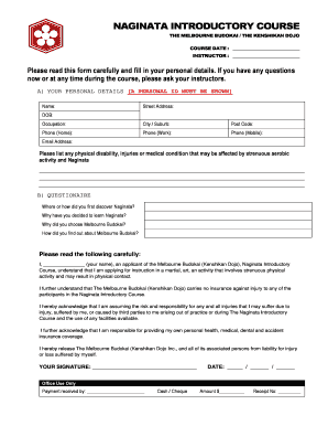 Fillable Online melbournebudokai wildapricot Naginata Intro Course Application Form.doc ...