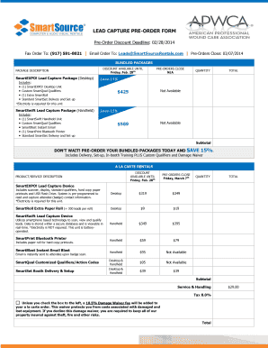 Fillable Online LEAD CAPTURE PRE-ORDER FORM SAVE 15%. Fax Email Print ...