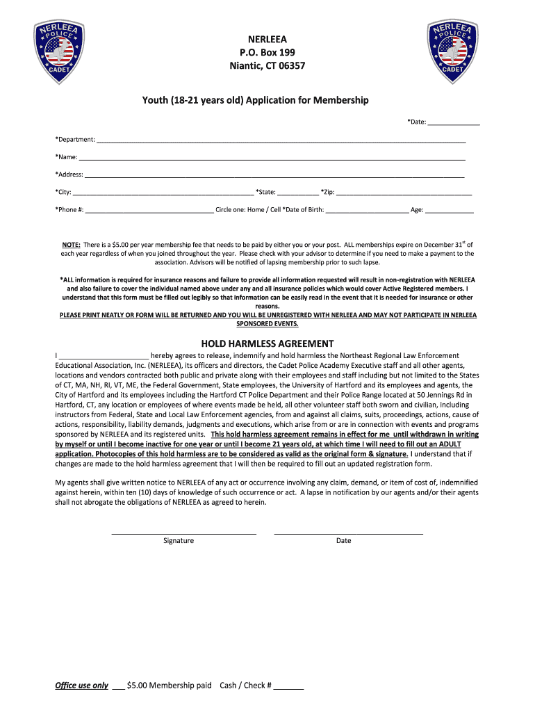 Fillable Online nerleea wildapricot NERLEEA P.O. Box 199 Niantic, CT 06357 Youth (18-21 years ...