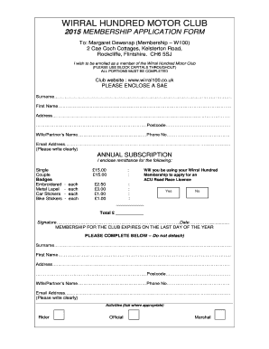 Fillable Online Membership Form - the Wirral 100 Motor Club Fax Email Print - pdfFiller