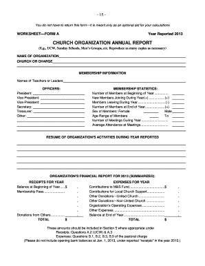 Fillable Online united-church Worksheet - Form A: Church Organization ...