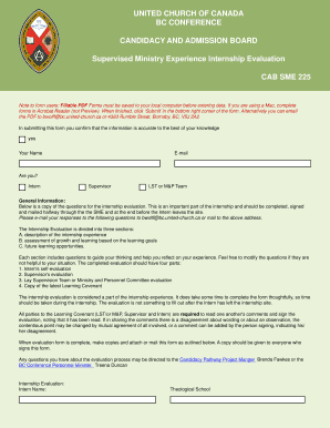 Fillable Online Supervised Ministry Experience Internship Evaluation ...