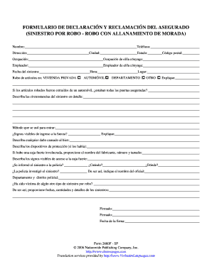 Fillable Online Insured39s Statement In Burglary Loss Spanish ...