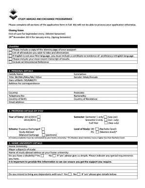 Fillable Online Study Abroad application form Jan 13.docx Fax Email ...