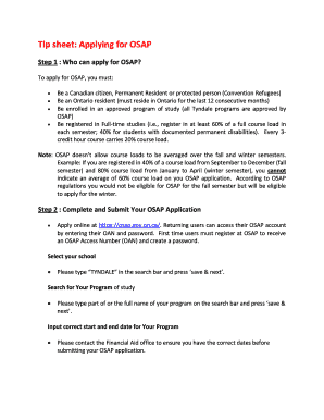 Fillable Online Tip sheet: Applying for OSAP Step 1 : Who can apply for OSAP Fax Email Print ...