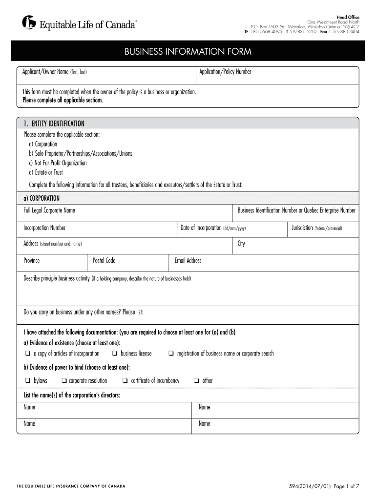 Fillable Online Business Information Form form 594 Fax Email Print ...