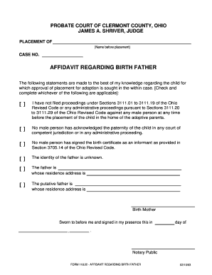 Fillable Online AFFIDAVIT REGARDING BIRTH FATHER Fax Email Print ...