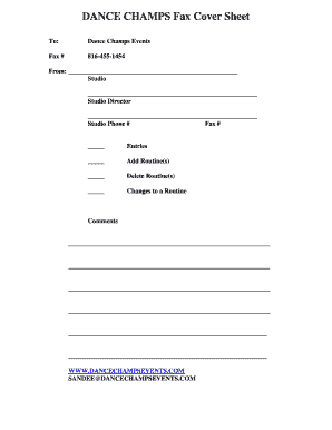 Fillable Online DANCE CHAMPS bFax Coverb Sheet Fax Email Print - pdfFiller