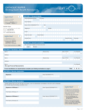 Fillable Online Binding Death Benefit Nomination - Super - Catholic ...