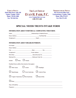 Fillable Online Intake Form for Special Needs Planning - Farr Law Firm ...