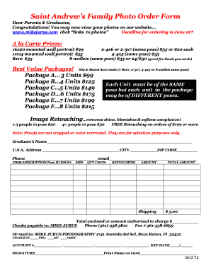 Fillable Online Saint Andrew's Family Photo Order Form - Mike Jurus ...