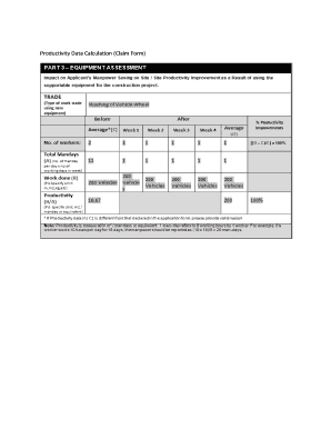 Fillable Online Productivity Data Calculation (Claim Form) Fax Email ...