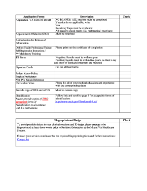 Fillable Online miami va Application Forms Description Check ...
