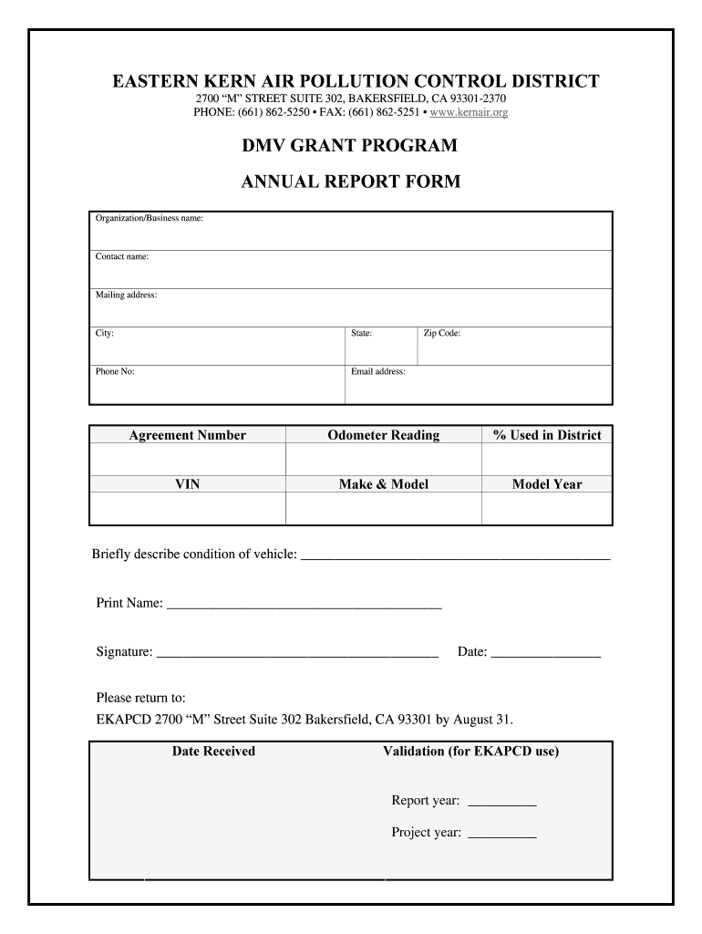 Fillable Online kernair DMV Annual Reporting Form - Eastern Kern APCD ...