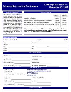 Fillable Online ipt Advanced Sales and Use Tax Academy Key Bridge Marriott Hotel ... Fax Email ...