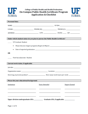 Fillable Online On-Campus Public Health Certificate Program Application ...