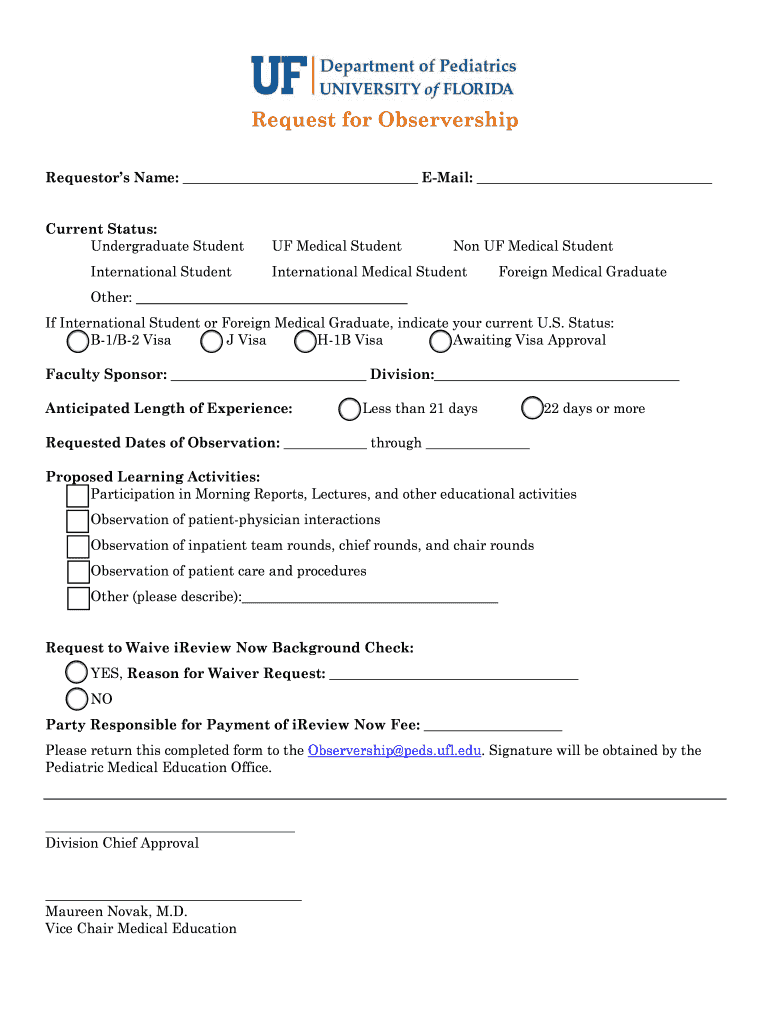 Fillable Online com-peds-residency sites medinfo ufl Request for ...