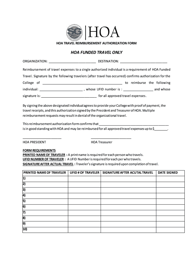 Fillable Online ahc-student-hoa sites medinfo ufl HOA TRAVEL ...