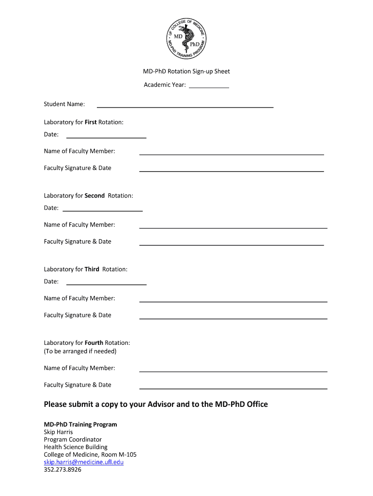 Fillable Online mdphd sites medinfo ufl Rotation Sign Up Form - MD ...