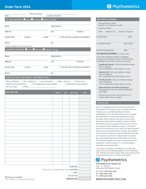 Fillable Online Order Form 2014 - Psychometrics Canada Fax Email Print ...