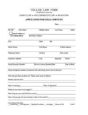 Fillable Online Client Application for Legal Services 2012 fillable ...