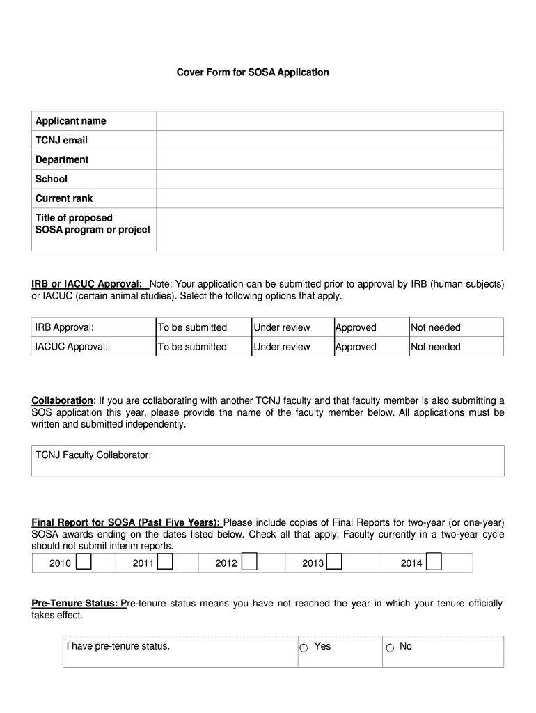 Fillable Online academicaffairs pages tcnj FINAL sosa app cover form ...