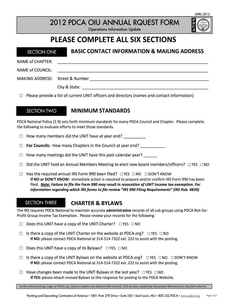 Fillable Online pdca OIU Form.pdf - PDCA Fax Email Print - pdfFiller