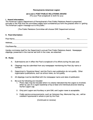 Fillable Online Post PR Award Form Fax Email Print - pdfFiller