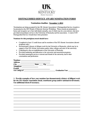 Fillable Online alumniweb uky 2015 Distinguished Service Award Nomination Form.pdf Fax Email ...