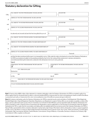 Fillable Online Statutory declaration for Gifting - Allstate Home Loans ...