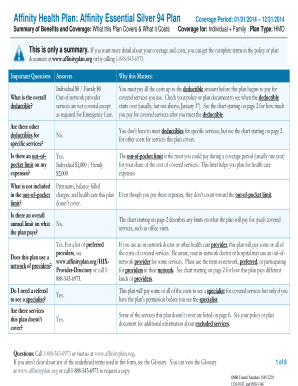 Fillable Online affinityplan Affinity Health Plan Affinity Essential Silver 94 Plan ...