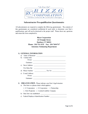 Fillable Online Subcontractor Pre-qualification Form - Rizzo ...