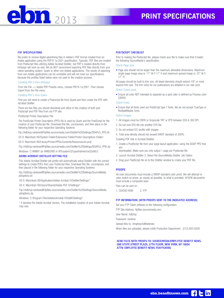 Fillable Online PRINT SPECIFICATIONS Fax Email Print - pdfFiller