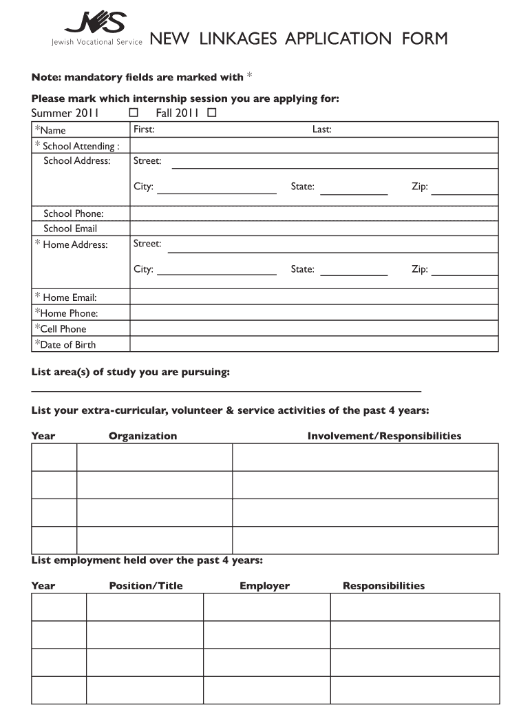 Fillable Online jvsla NEW LINKAGES APPLICATION FORM Fax Email Print ...