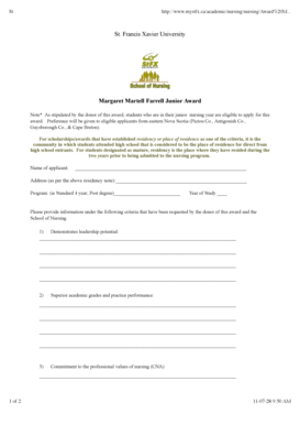 Fillable Online Margaret Martell Farrell Junior Award - MyStFX St ...