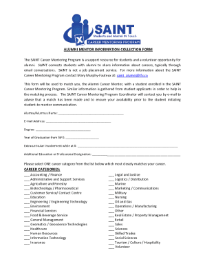 Fillable Online ALUMNI MENTOR INFORMATION COLLECTION FORM Fax Email Print - pdfFiller