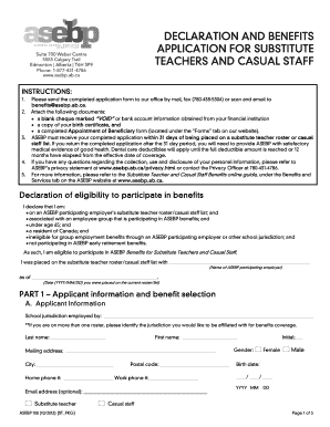 Fillable Online asebp ab DECLARATION AND BENEFITS APPLICATION FOR ...