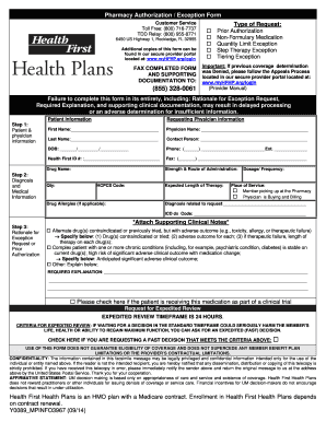 Fillable Online healthfirsthealthplans Pharmacy authorization/exception ...