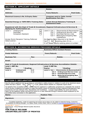Fillable Online BApplicationb for Authorisation - Essential Energy Fax ...