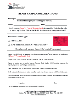 Fillable Online BENNY CARD ENROLLMENT FORM Fax Email Print - pdfFiller